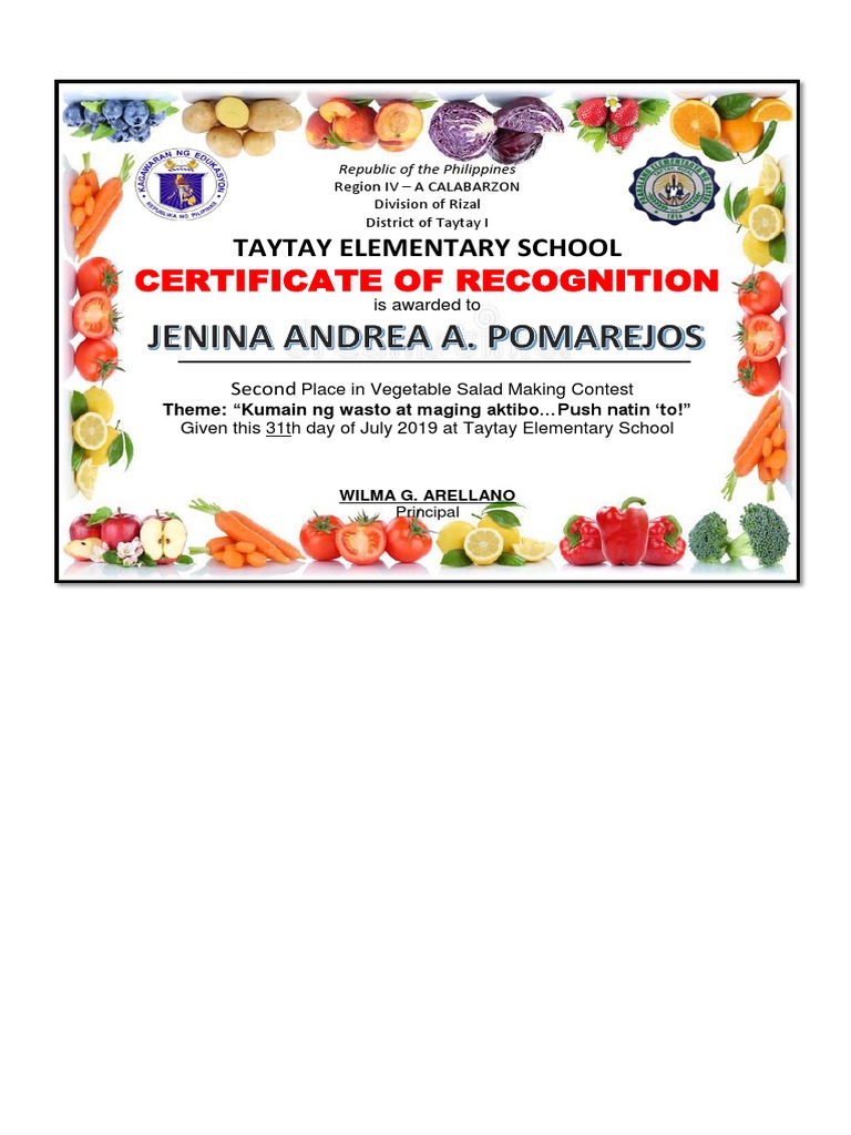 CERTIFICATE Nutrition Month 2019 2020 | PDF