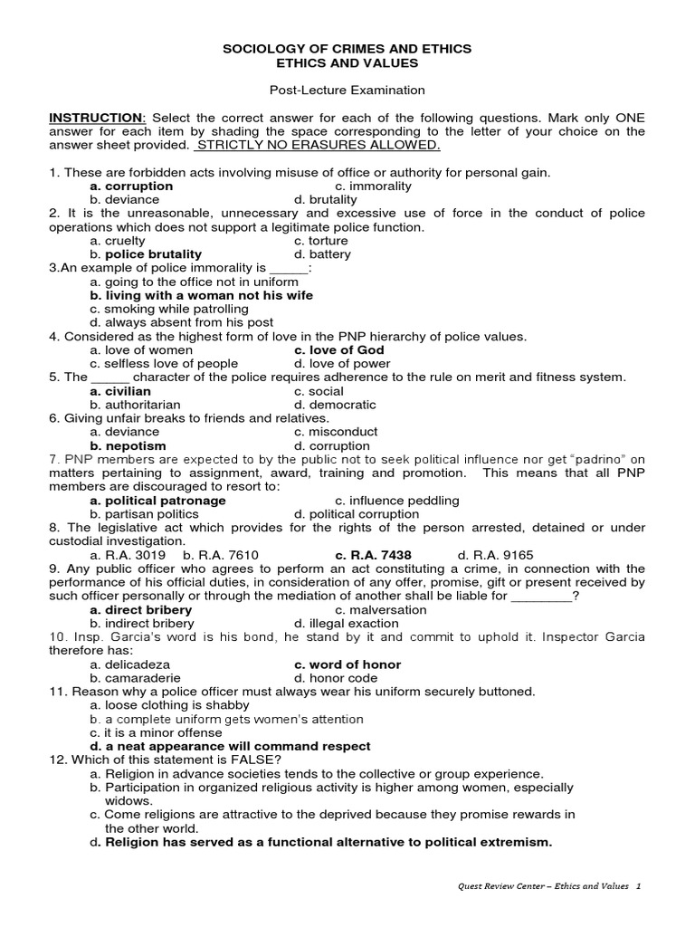PNP Ethics and Professional Conduct Exam | PDF | Courage | Police