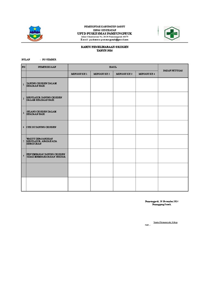 Daftar Ceklis Pemeliharaan Oksigen | PDF