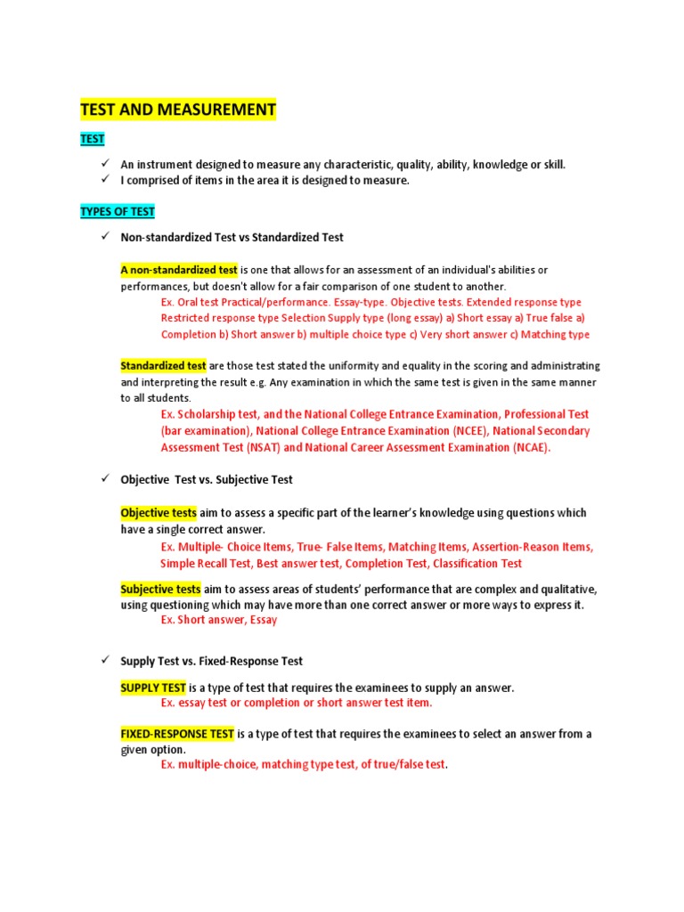 Reviewer Test and Measurement | PDF | Standardized Tests | Test ...