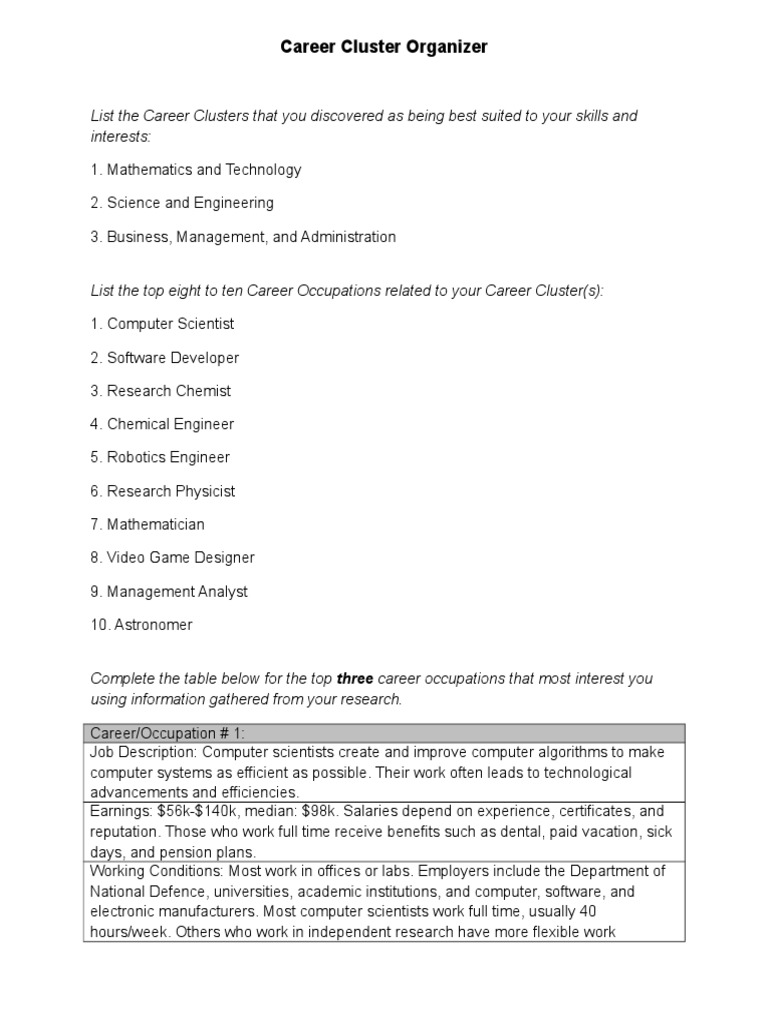 Career Cluster Organizer | PDF | Computer Science | Physics