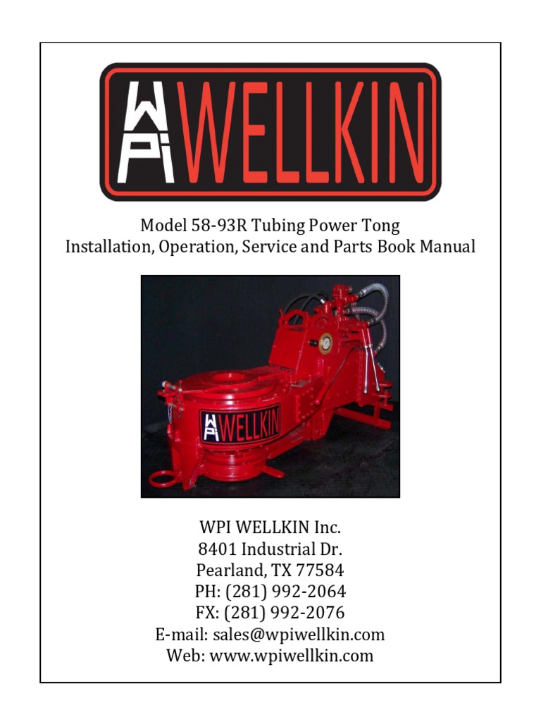 Operation, Maintenance and Parts Manual for WPI Wellkin Model 58-93R ...