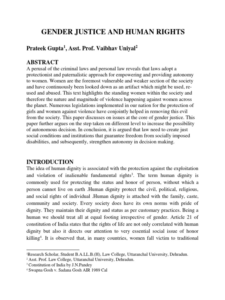 Analyzing Gender Justice, Human Rights, and the Growing International ...