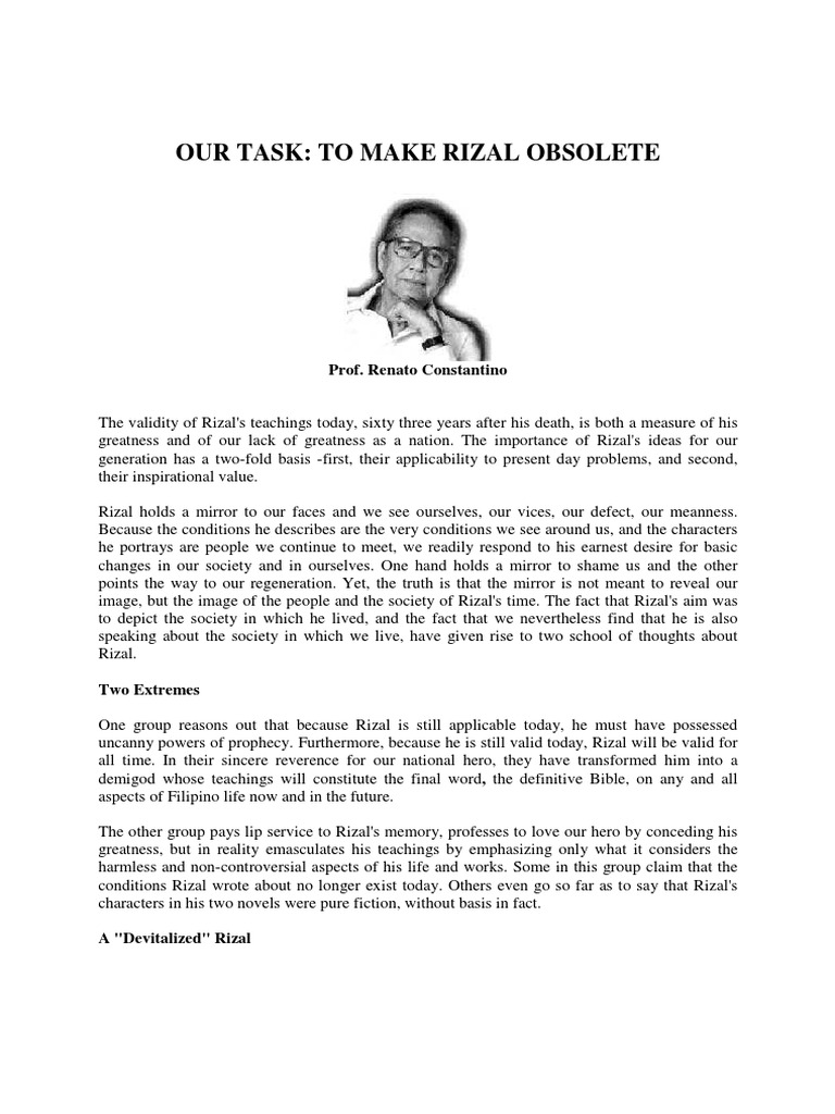Our Task: To Make Rizal Obsolete: Prof. Renato Constantino | PDF | Spanish Language