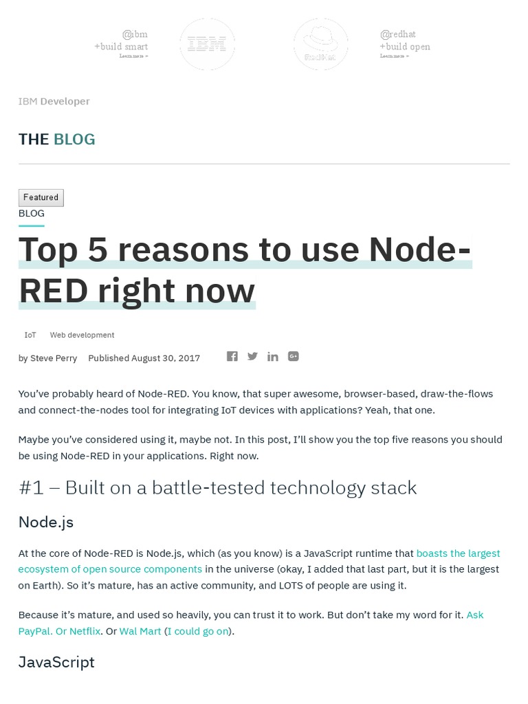 Top 5 Reasons To Use Node-RED Right Now - IBM Developer | PDF | Json ...