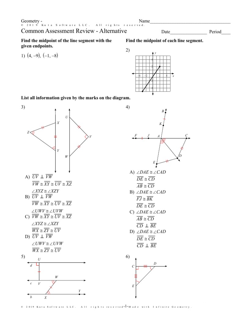 Common Assessment 1 Review 2019-20 - Alt | PDF | Geometry | Elementary ...