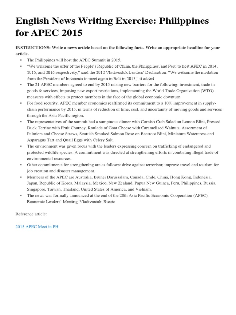 English News Writing Exercise Philippine | PDF
