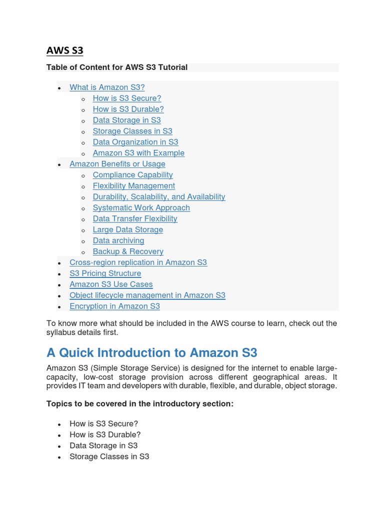 Aws S3: A Quick Introduction To Amazon S3 | PDF | Amazon Web Services ...