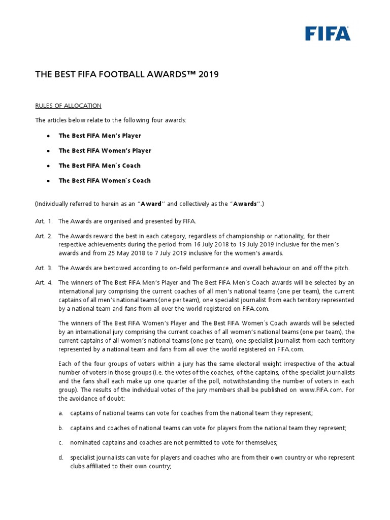 The Best Fifa Men S and Women S Player and Coach Awards Rules of ...