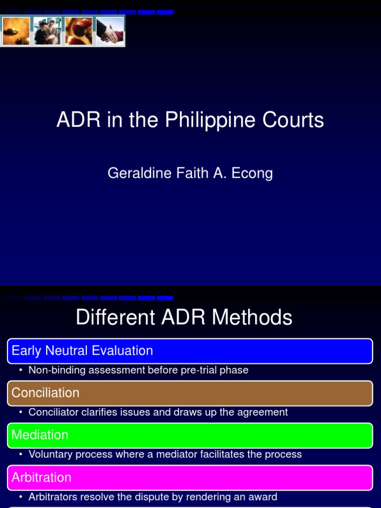 ADR in The Philippine Courts: Geraldine Faith A. Econg | PDF ...