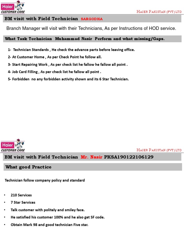 Service Technician Visit | PDF