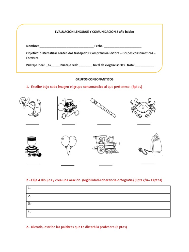 Prueba Comprensión Lectora Grupos Consonanticos | PDF