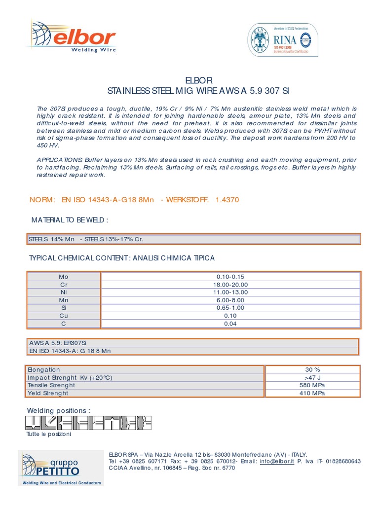 Elbor Stainless Steel Mig Wire 307 Si | PDF