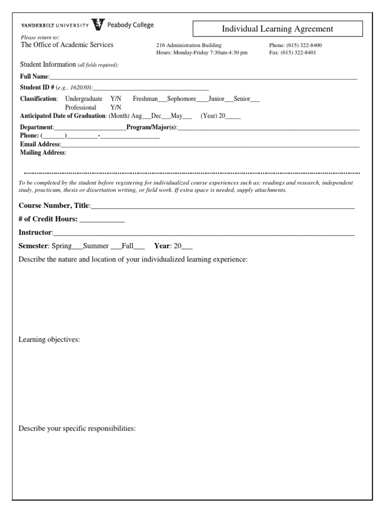 Individual Learning Agreement Form | PDF | Course Credit | Academia