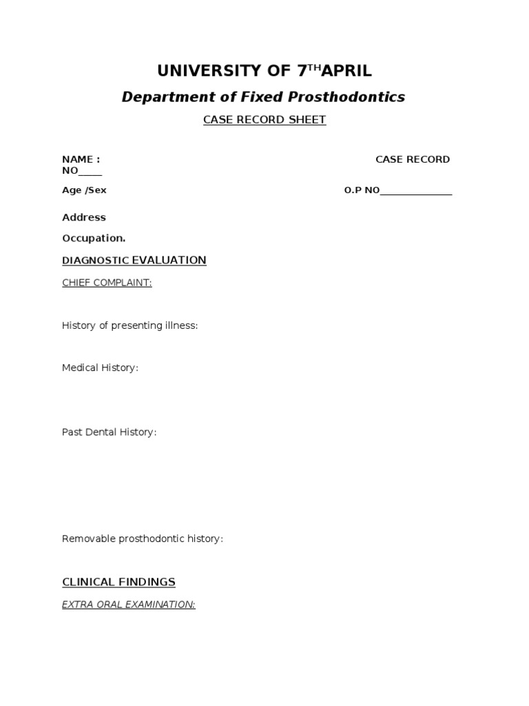 Case Sheet FPD | PDF