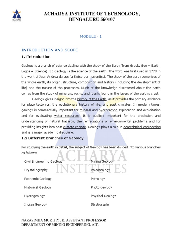 Be Mining Geology - 1 Notes | PDF | Minerals | Planets
