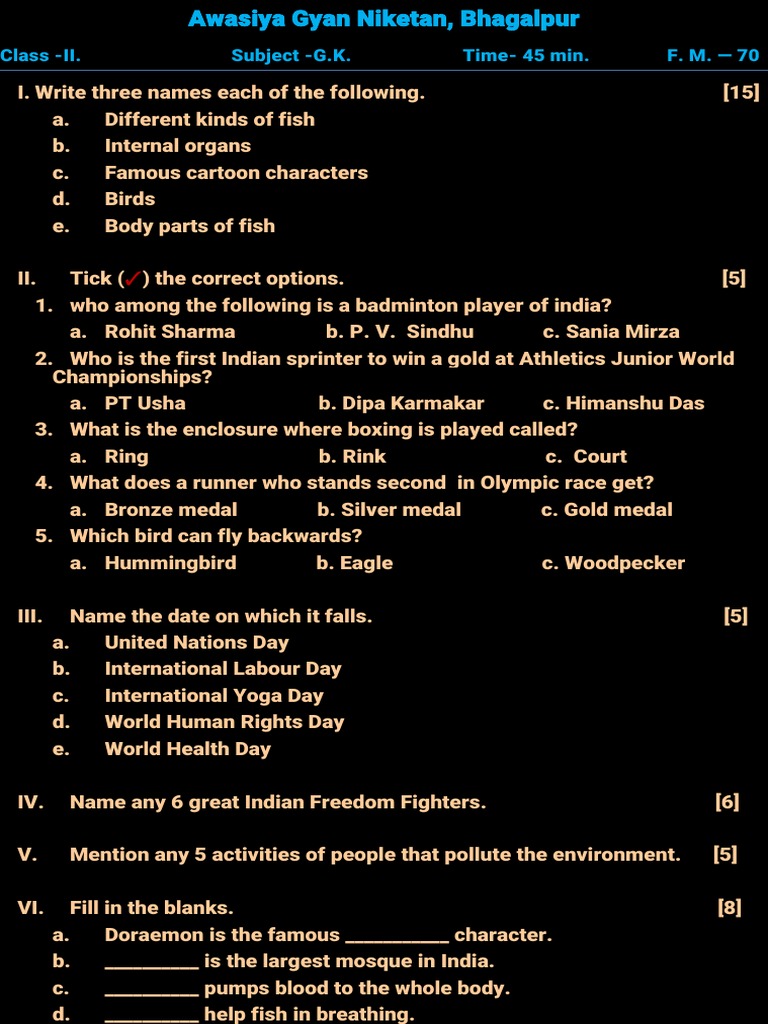 Class 2 General Knowledge Quiz | PDF