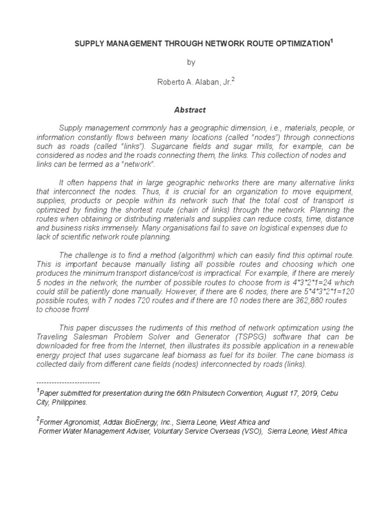 Network Route Optimization Abstract Handout Philsutech | PDF ...