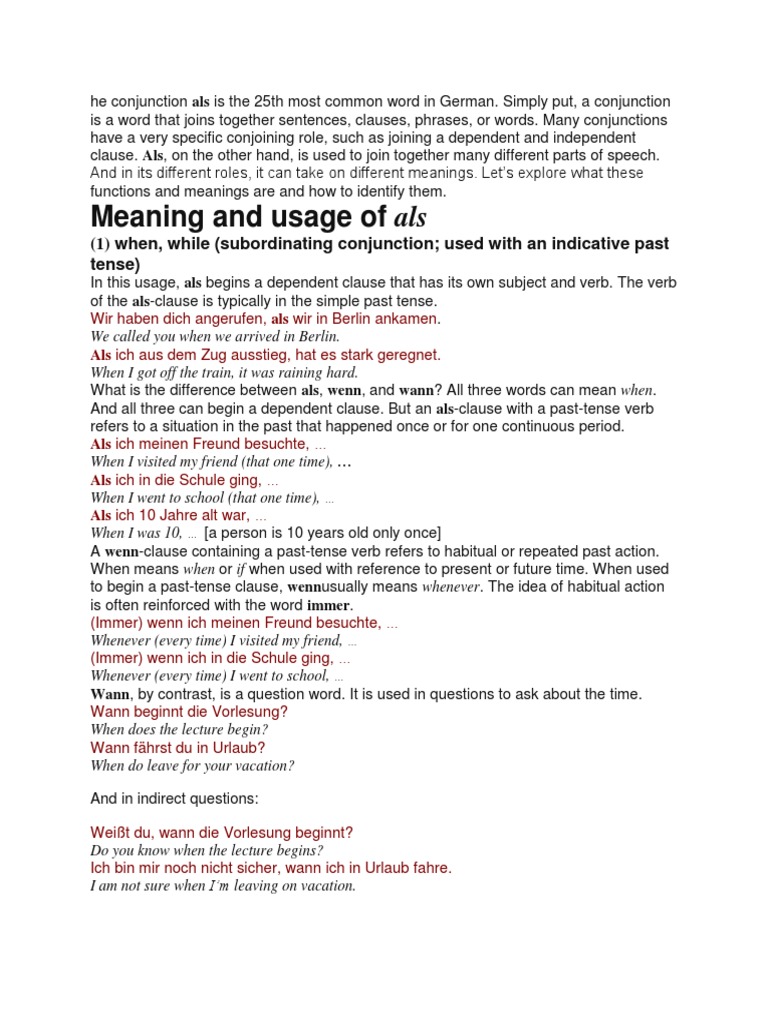 Als, Wenn, Wann | PDF | Clause | Grammar