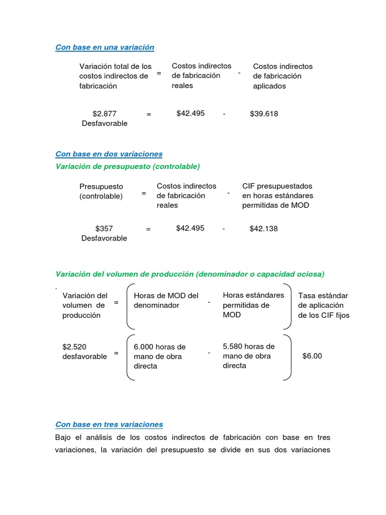 Variaciones Cif Una Dos y Tres Variaciones | PDF | Presupuesto | Economias