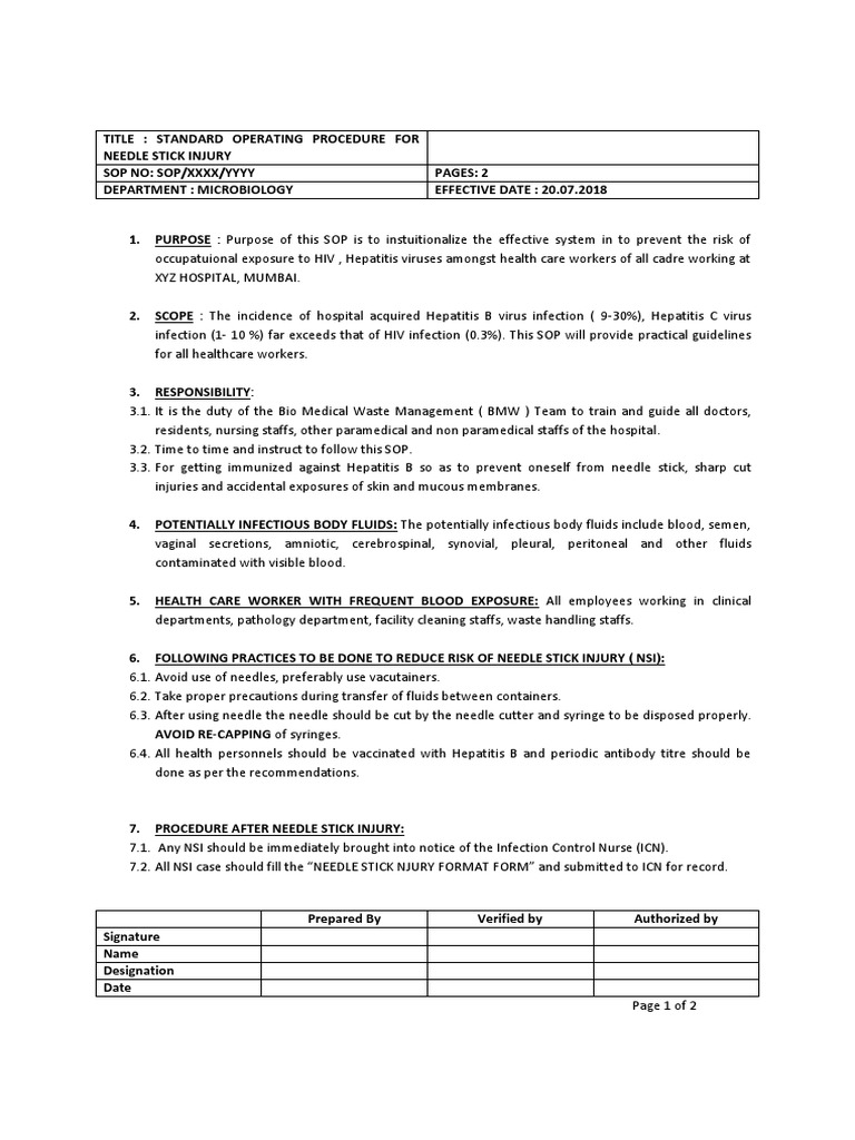 Sop For Nsi | PDF | Hepatitis | Hepatitis B