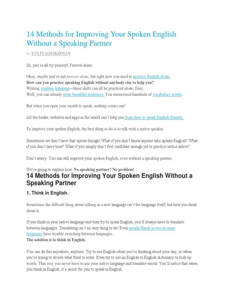 14 Methods For Improving Your Spoken English Without A Speaking Partner ...