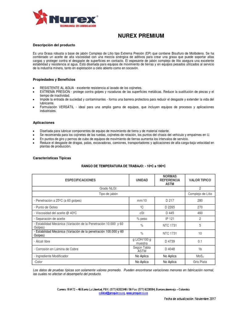 Nurex Premium | PDF | Lubricante | Sustancias químicas