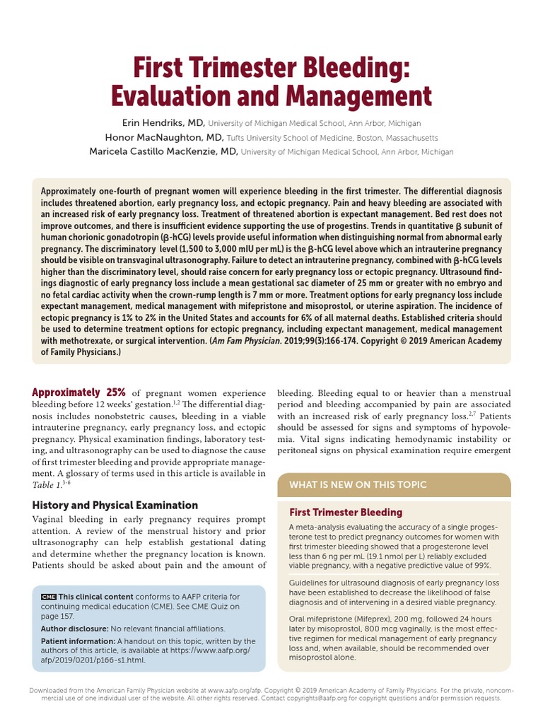 First Trimester Bleeding | PDF | Miscarriage | Pregnancy