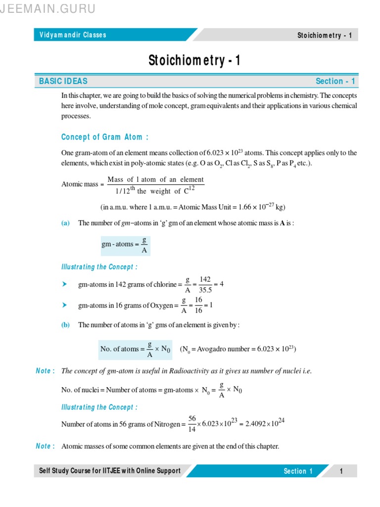 Stoichiometry - 1: Concept of Gram Atom | PDF | Hydroxide | Mole (Unit)