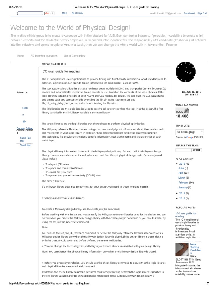 Welcome To The World of Physical Design!: ICC User Guide For Reading ...