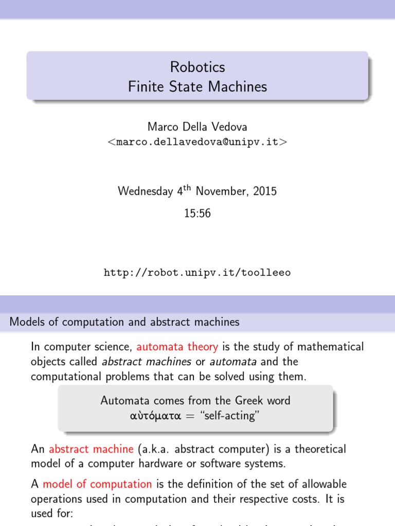 Robotics Finite State Machines: Marco Della Vedova | PDF | Systems ...
