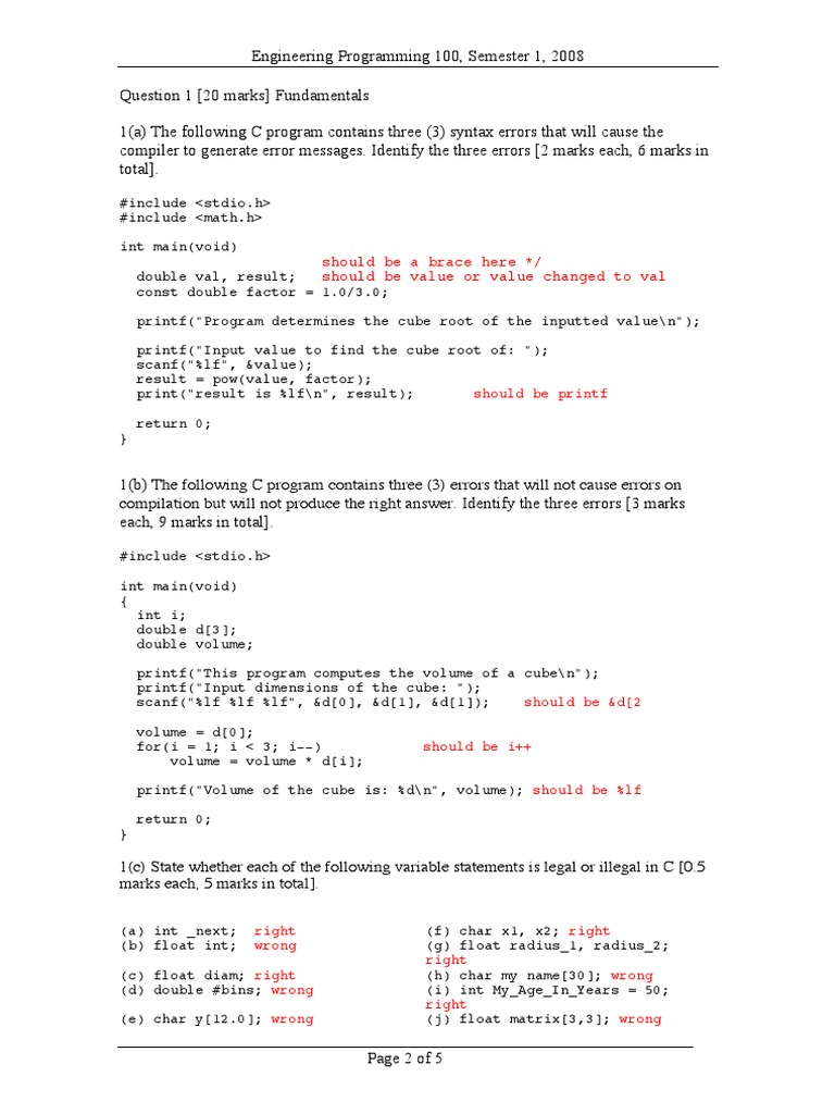 Ep100 2008 1 Solutions Pdf C Programming Language Integer