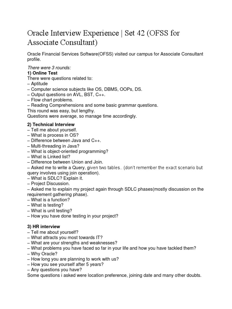 Oracle Interview Experience Pdf Oracle Database Databases