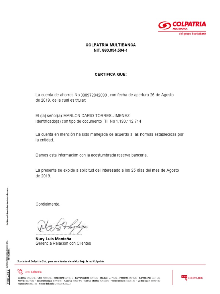 Certificado Cuenta Ahorros