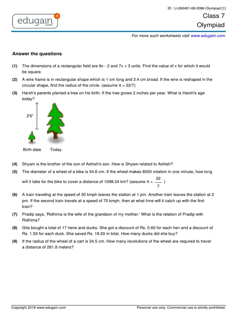 Class 7 Olympiad: Answer The Questions | PDF | Rectangle | Triangle