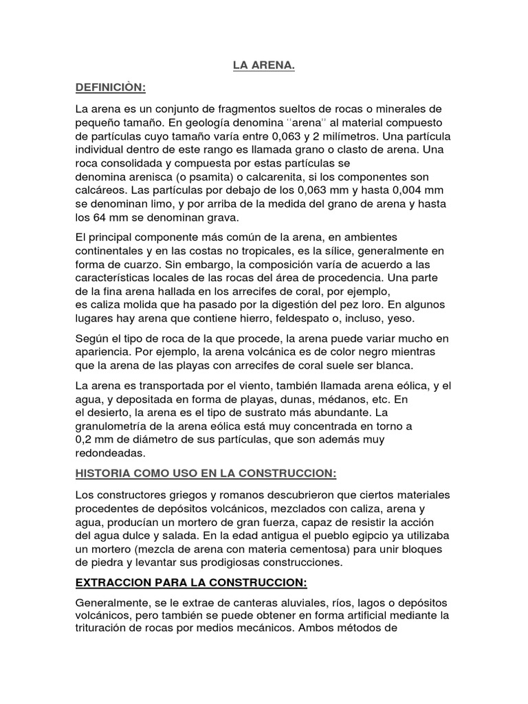 Definicion de Arena | PDF | Arena | Sedimentología