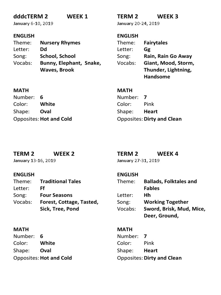 Term 2 Weekly Lesson Plans | PDF | Language Arts & Discipline