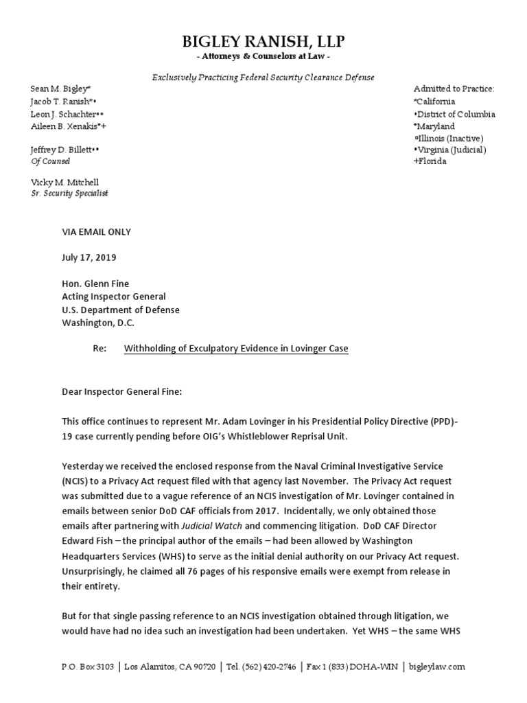 Adam Lovinger's Complaint To The Department of Defense Inspector ...