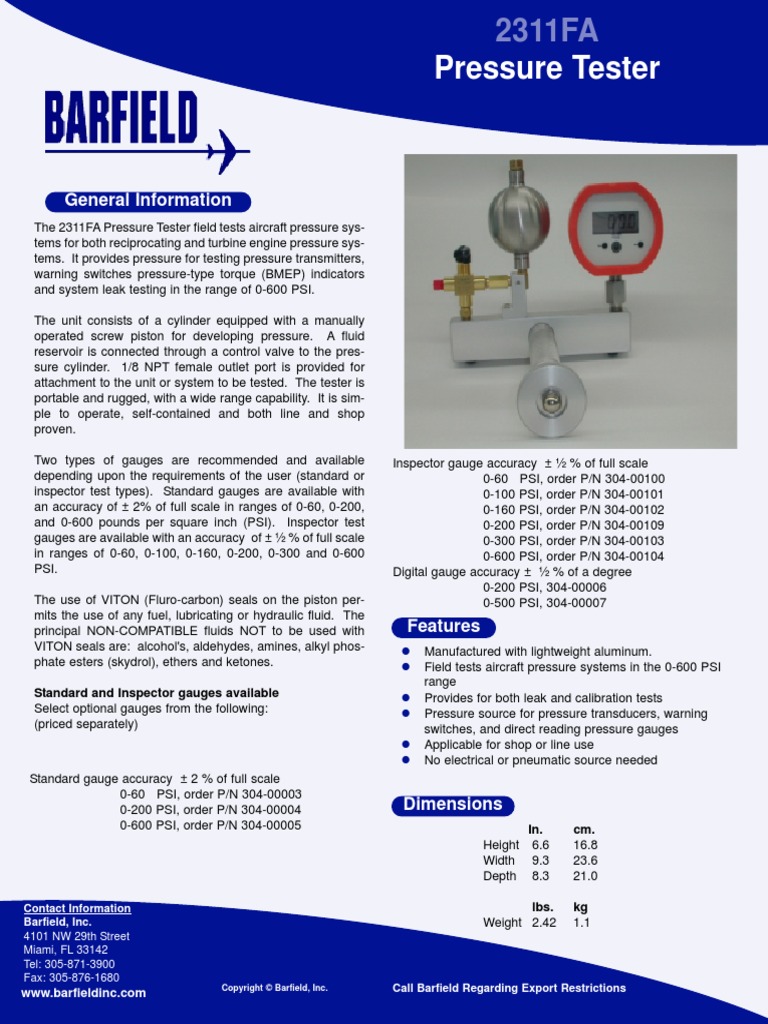 2311fa Pressure Tester | PDF | Cylinder (Engine) | Pressure