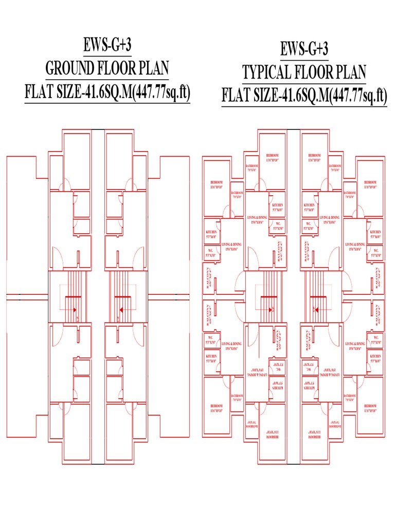 EWS-G+3 Typical Floor Plan FLAT SIZE-41.6SQ.M (447.77sq - FT) EWS-G+3 ...