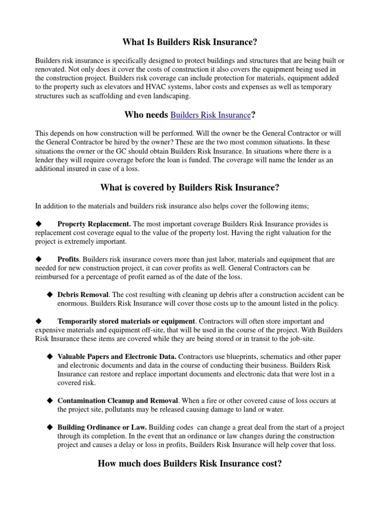 Builders Risk Insurance | PDF | General Contractor | Insurance