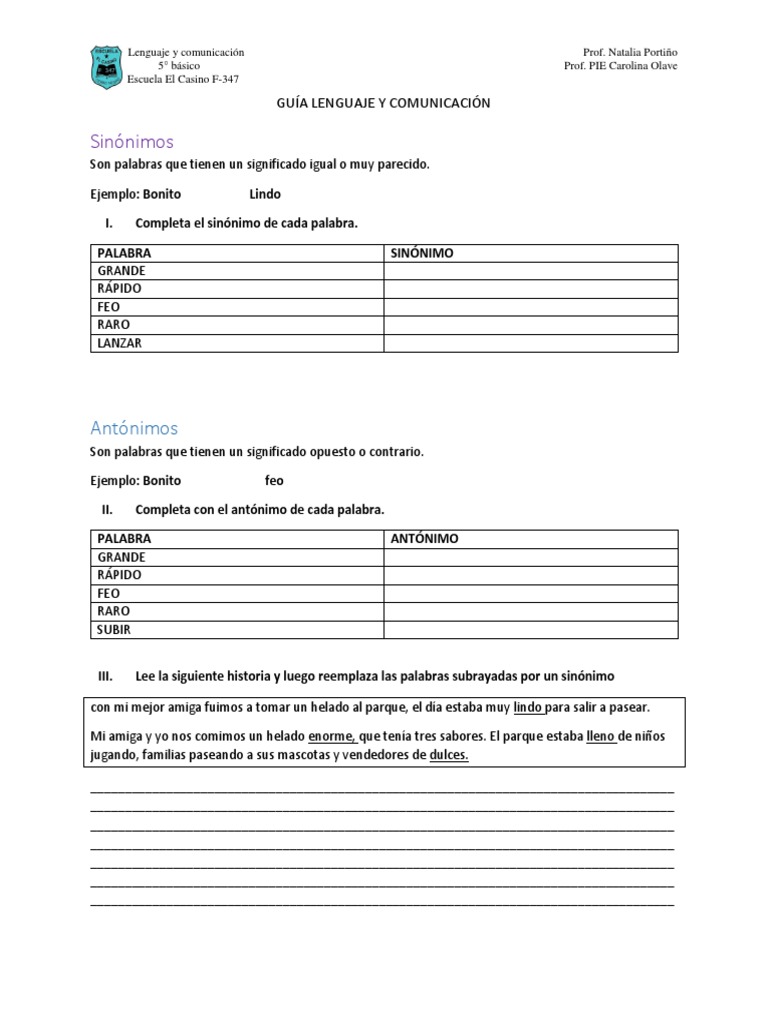 GUÍA Sinonimos y Antonimos
