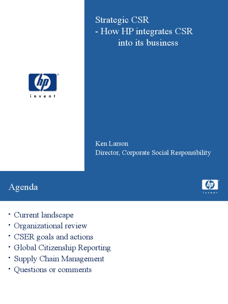 Strategic CSR at HP | PDF | Corporate Social Responsibility | Hewlett ...