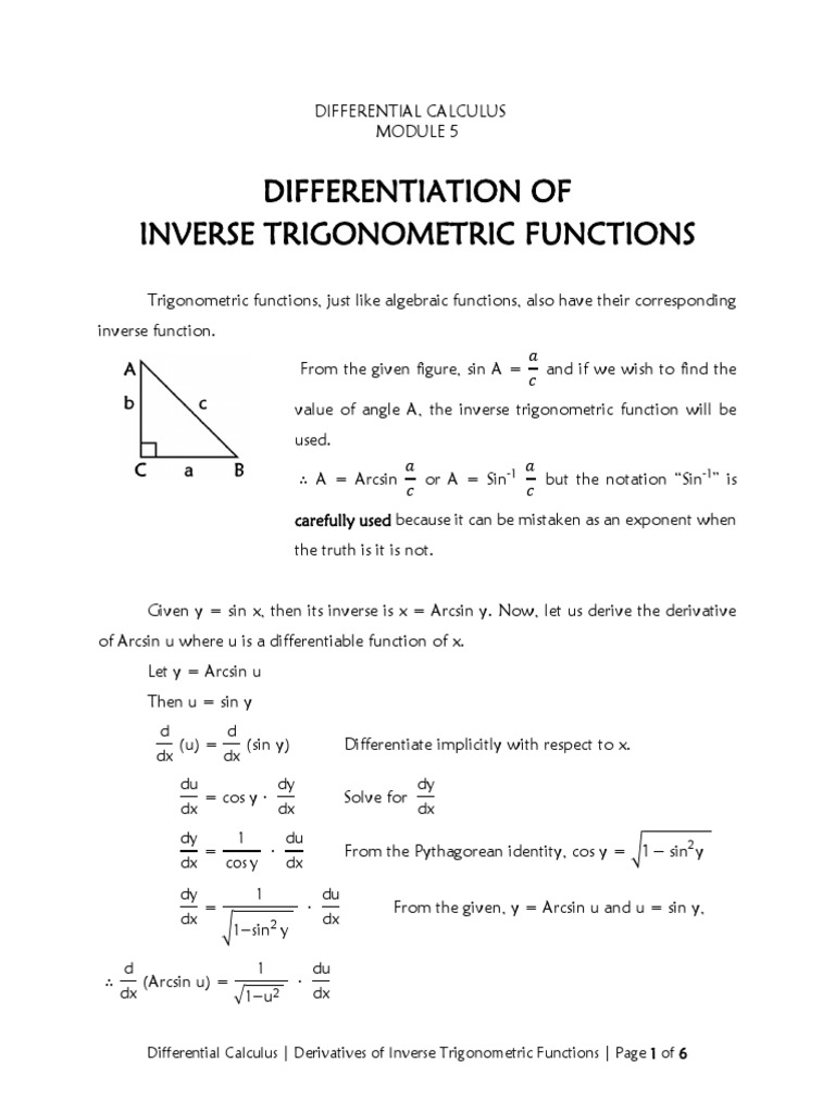 Module 5 - Derivatives of Inv Trig Functions | Download Free PDF | Trigonometric Functions ...