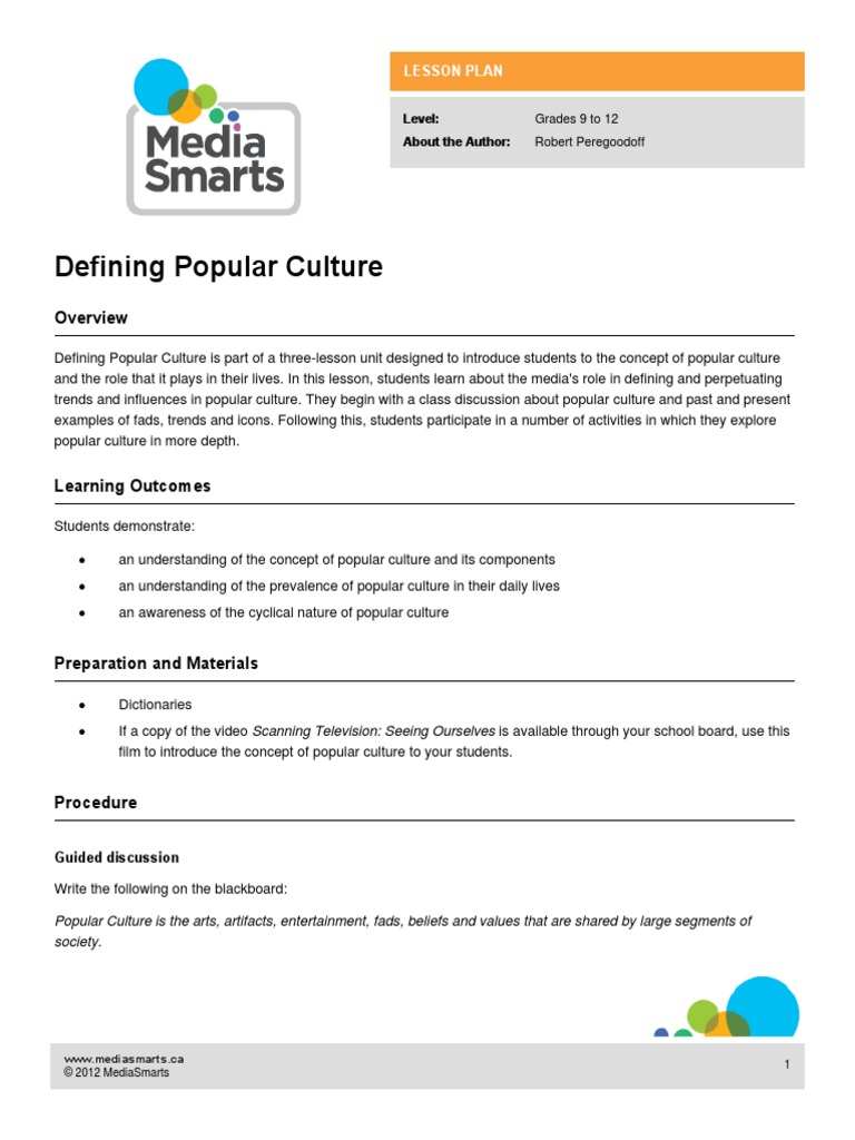 Defining Popular Culture: Lesson Plan | PDF | Popular Culture ... Defining Popular Culture: Lesson Plan | PDF | Popular Culture ...