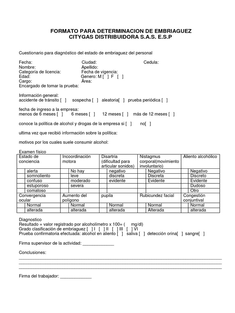 Formato de Alcoholimetría | Enfermedades y trastornos humanos ...