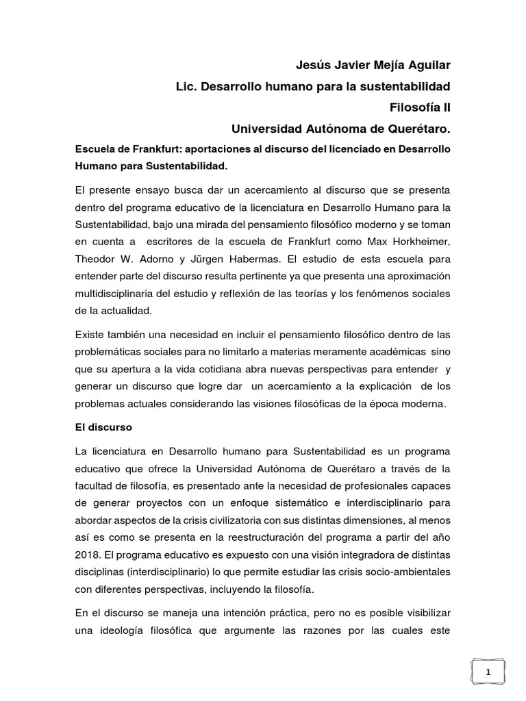 El Discurso Filosófico Del Desarrollo Humano para La Sustentabilidad ...
