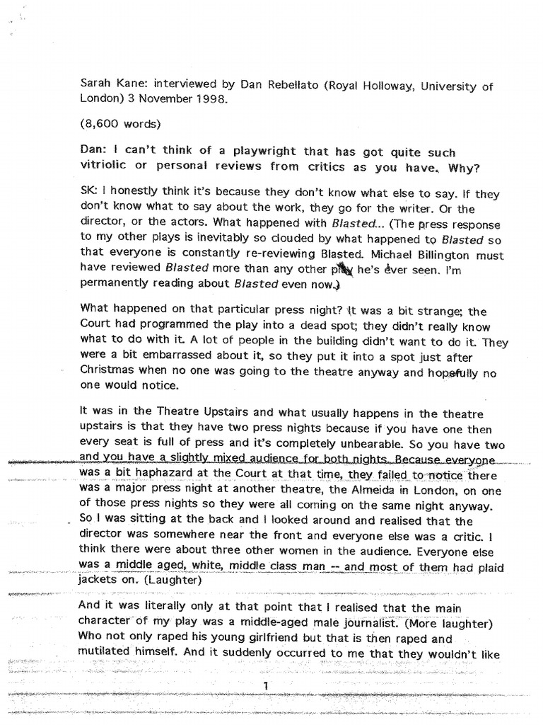 1998 Sarah Kane in Conversation With Dan Rebellato PDF | PDF