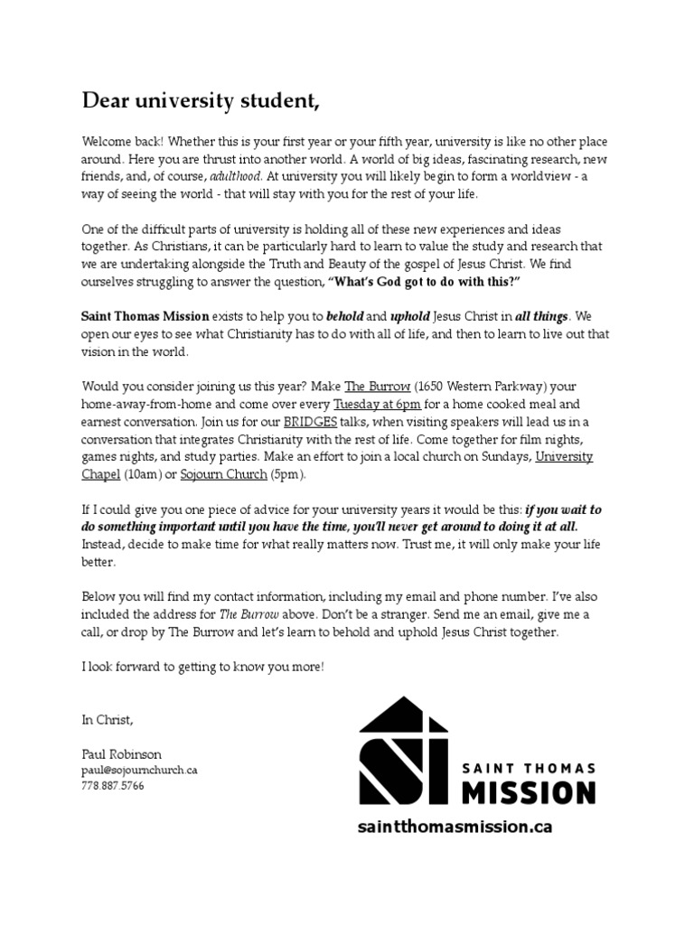 Letter To Students 2019 | PDF