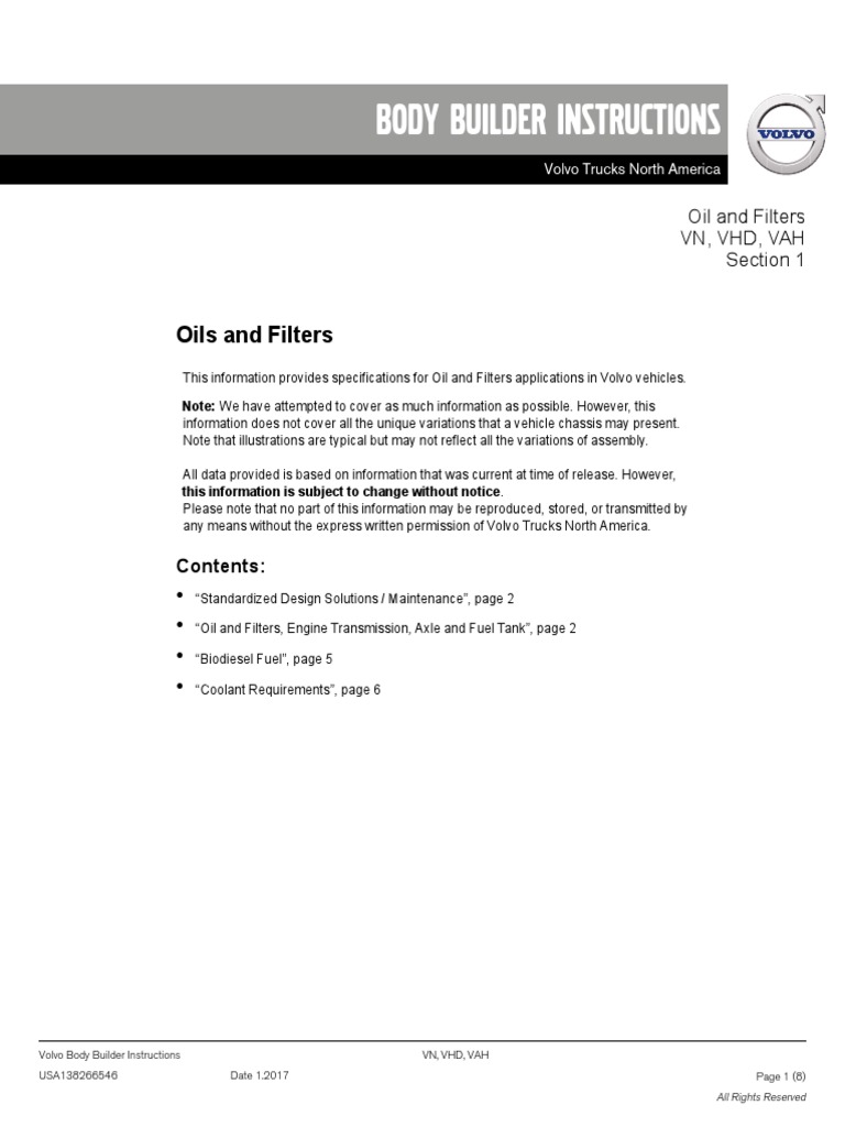 Volvo Section 1 Oil and Filters | PDF | Biodiesel | Motor Oil